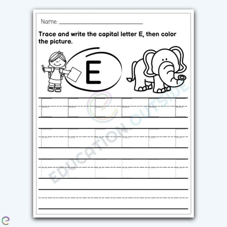 Capital Letter E - Tracing Worksheet - 3 Pack