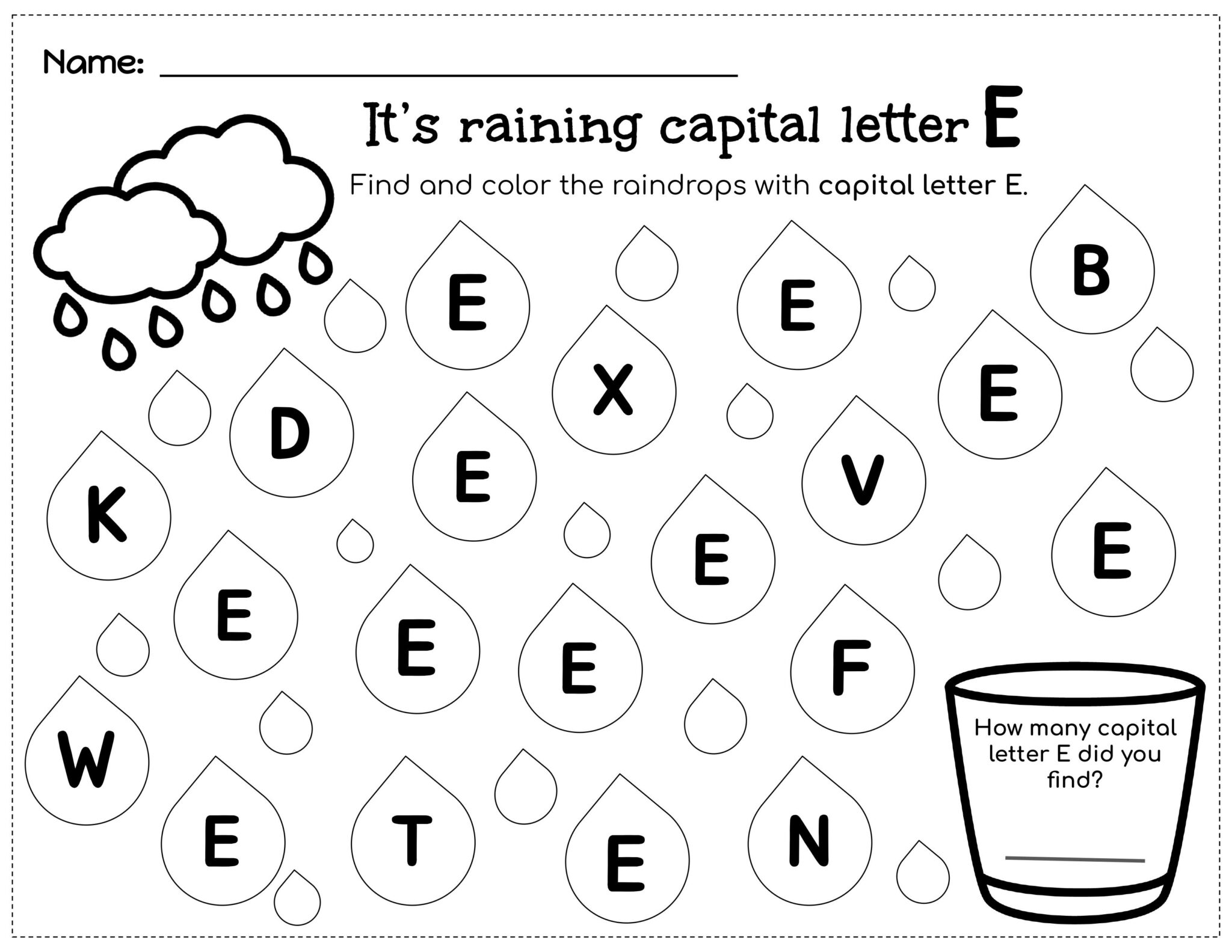 Capital Letter E - Raindrop Coloring Page