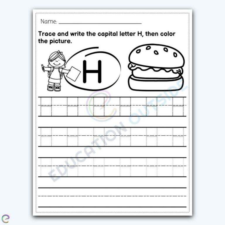 Capital Letter H - Tracing Worksheet - 3 Pack