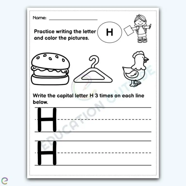 Capital Letter H - Writing Practice + Coloring Page