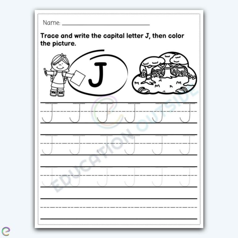 Capital Letter J - Tracing Worksheet - 3 Pack
