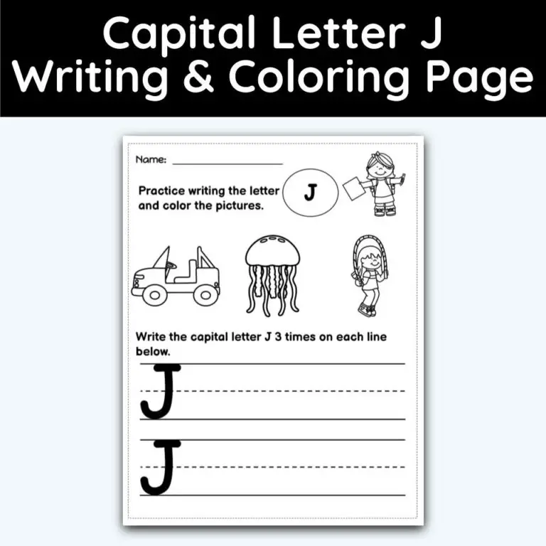 Capital Letter J - Writing Practice + Coloring Page