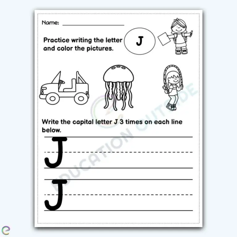 Capital Letter J - Writing Practice + Coloring Page