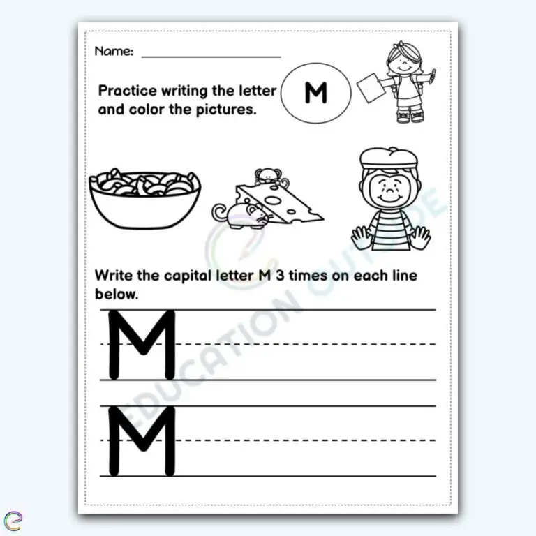 Capital Letter M - Writing Practice + Coloring Page