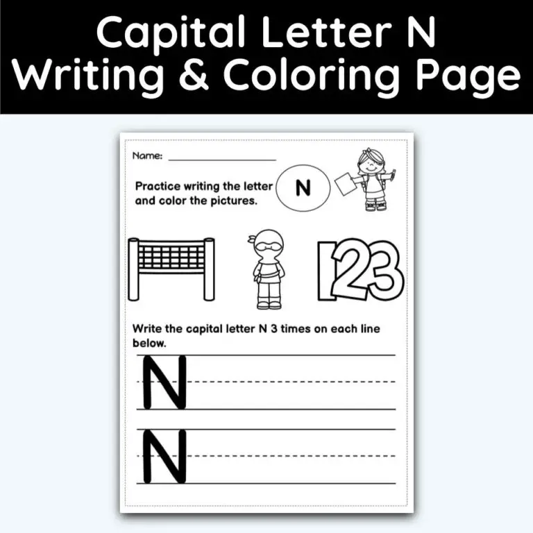 Capital Letter N - Writing Practice + Coloring Page