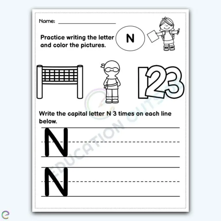 Capital Letter N - Writing Practice + Coloring Page