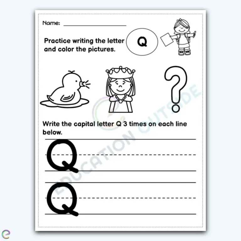 Capital Letter Q - Writing Practice + Coloring Page