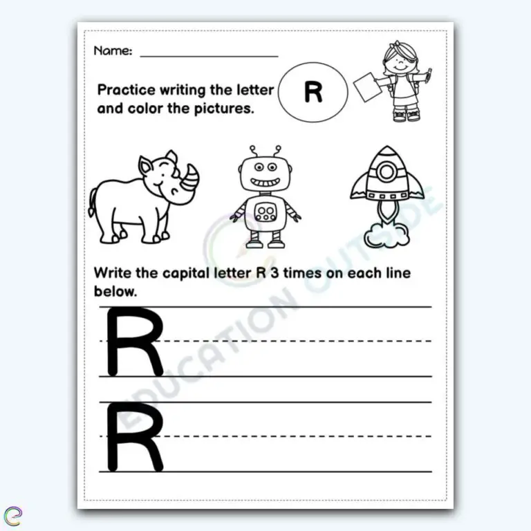 Capital Letter R - Writing Practice + Coloring Page