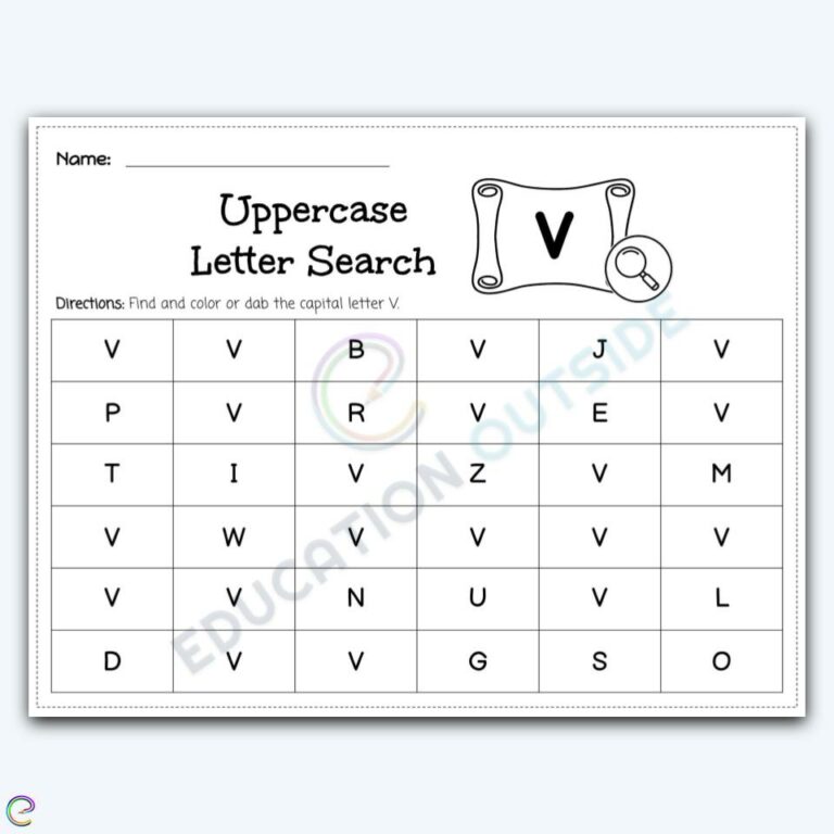 Capital Letter V - Single Letter Search Worksheet