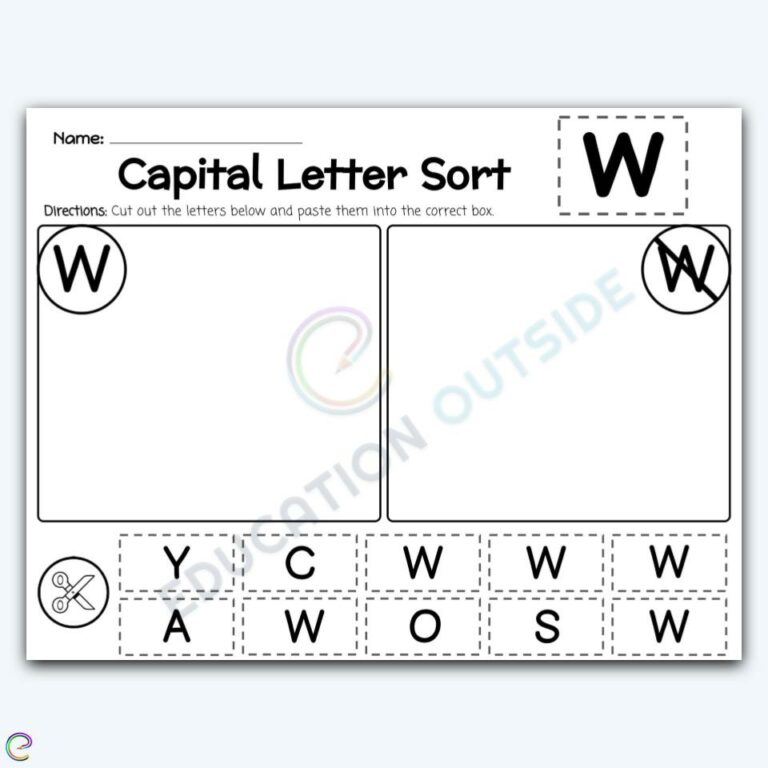 Capital Letter W - Cut, Paste, & Sort The Letters Worksheet