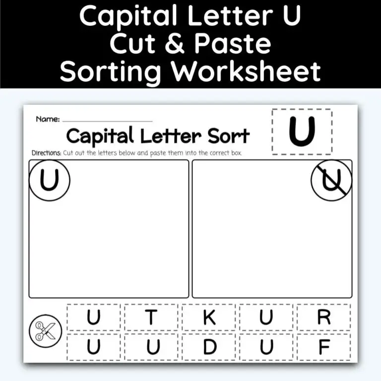 Capital Letter U - Cut, Paste, & Sort The Letters Worksheet
