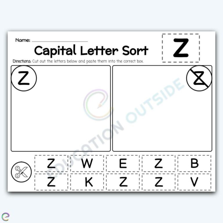 Capital Letter Z - Cut, Paste, & Sort The Letters Worksheet
