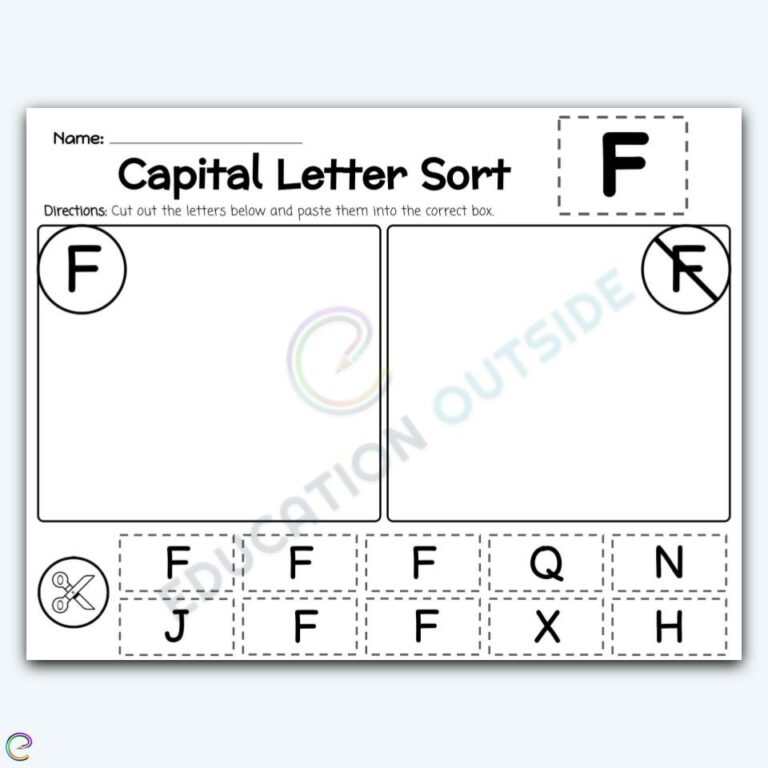 Capital Letter F - Cut, Paste, & Sort The Letters Worksheet