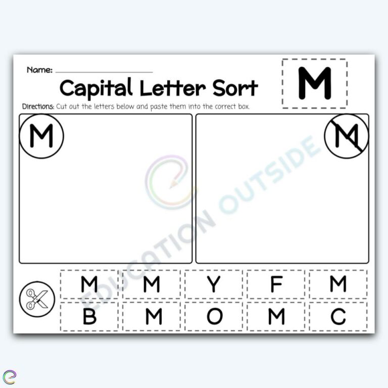 Capital Letter M - Cut, Paste, & Sort The Letters Worksheet