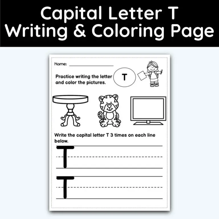 Capital Letter T - Writing Practice + Coloring Page