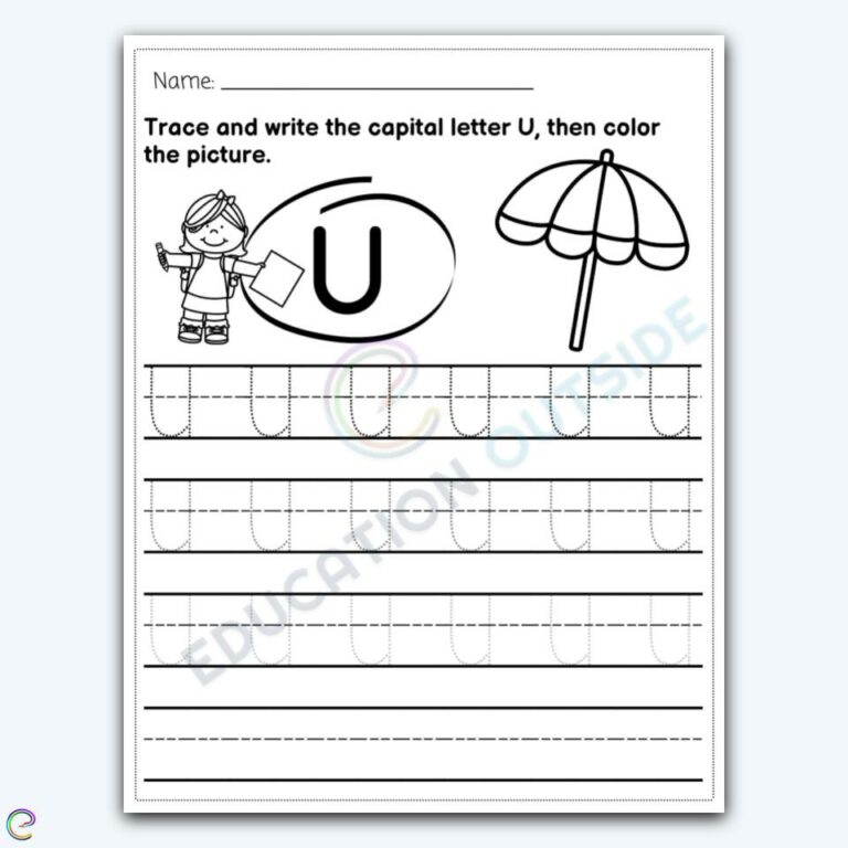 Capital Letter U - Tracing Worksheet - 3 Pack