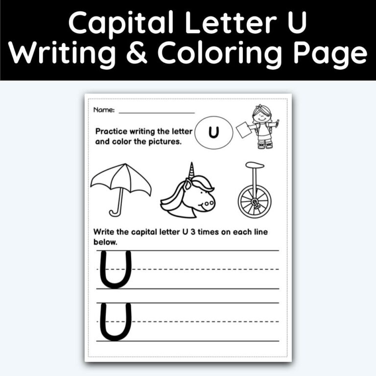 Capital Letter U - Writing Practice + Coloring Page