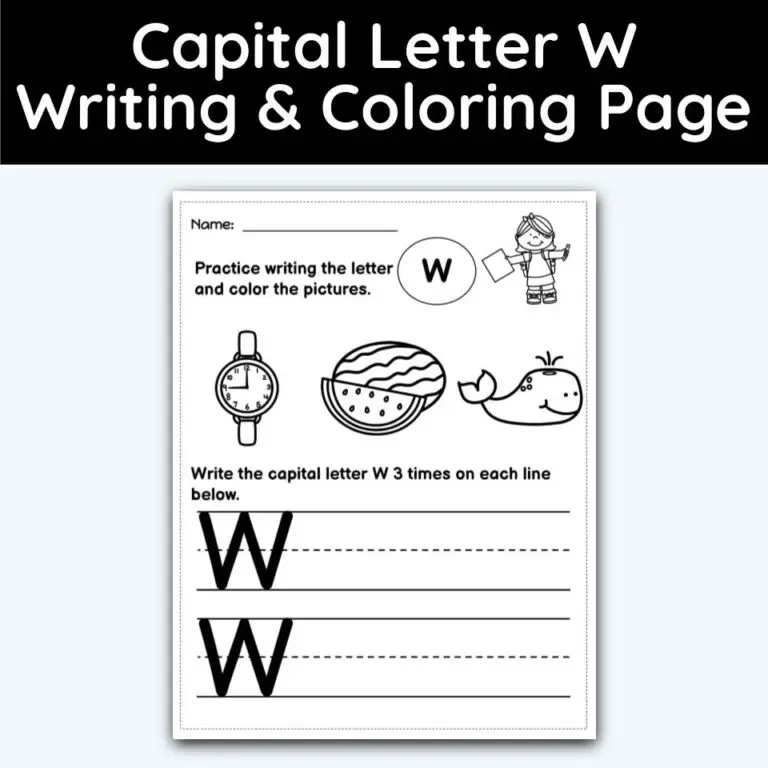 Capital Letter W - Writing Practice + Coloring Page