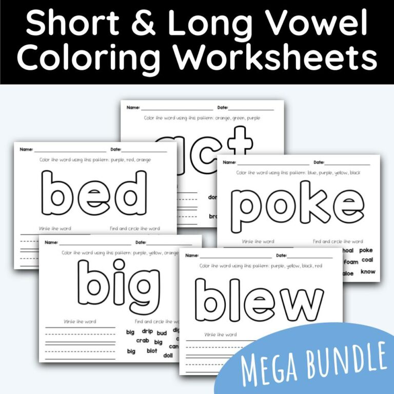 Short & Long Vowel Coloring Worksheets MEGA Packet - 750 Worksheets ...