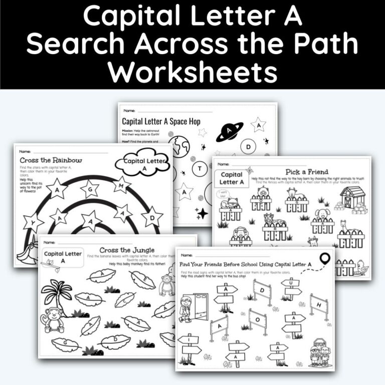 Capital Letter A - Search Across The Path Worksheet