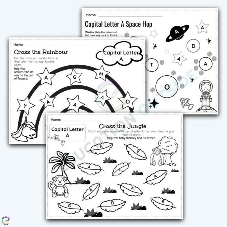 Capital Letter A - Search Across The Path Worksheet