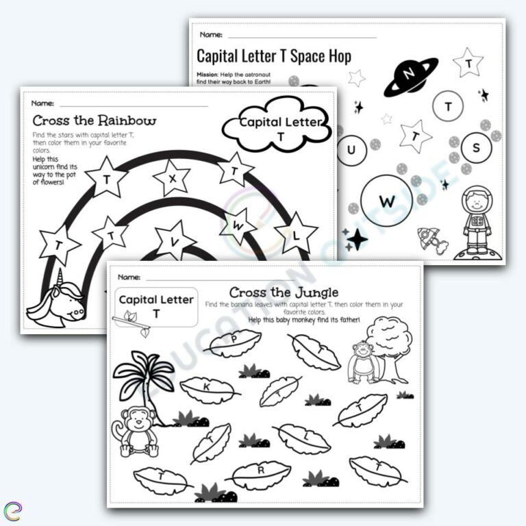 Capital Letter T - Search Across The Path Worksheet