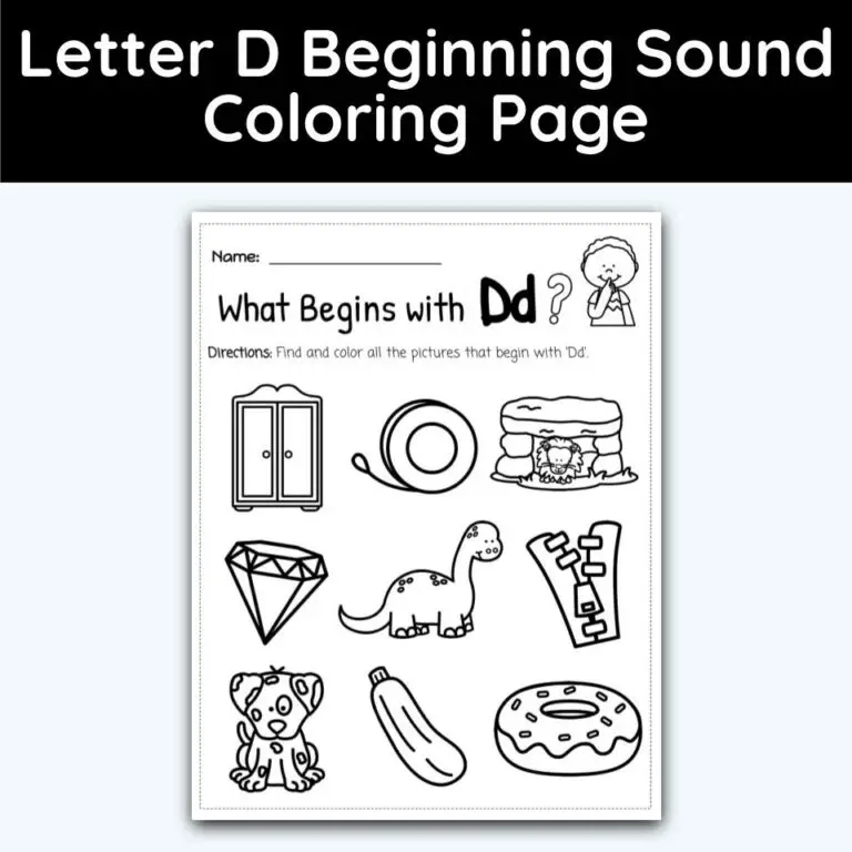 Letter D - Beginning Sound Coloring Page