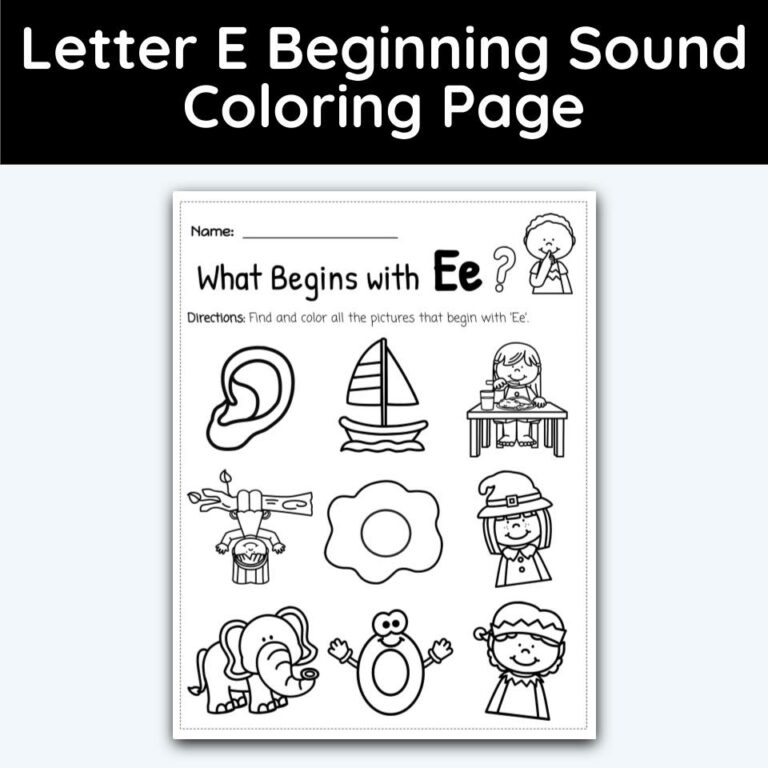 Letter E - Beginning Sound Coloring Page