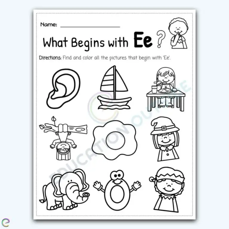 Letter E - Beginning Sound Coloring Page