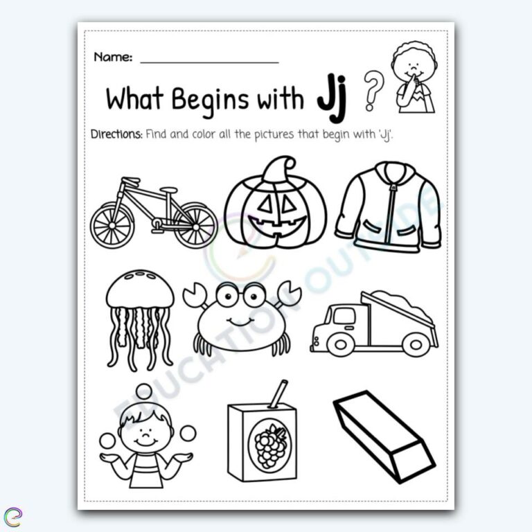 Letter J - Beginning Sound Coloring Page