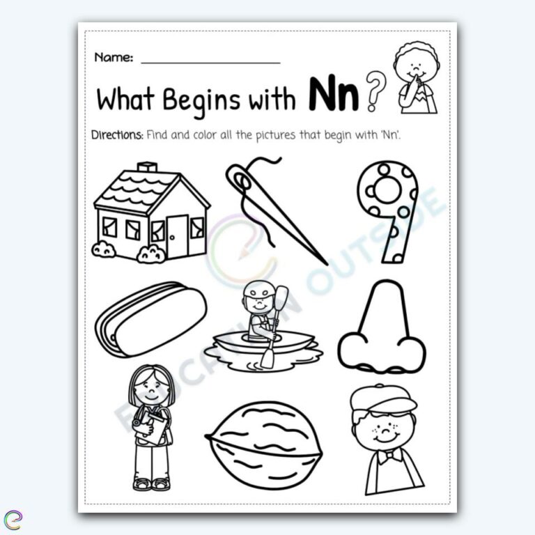 Letter N - Beginning Sound Coloring Page