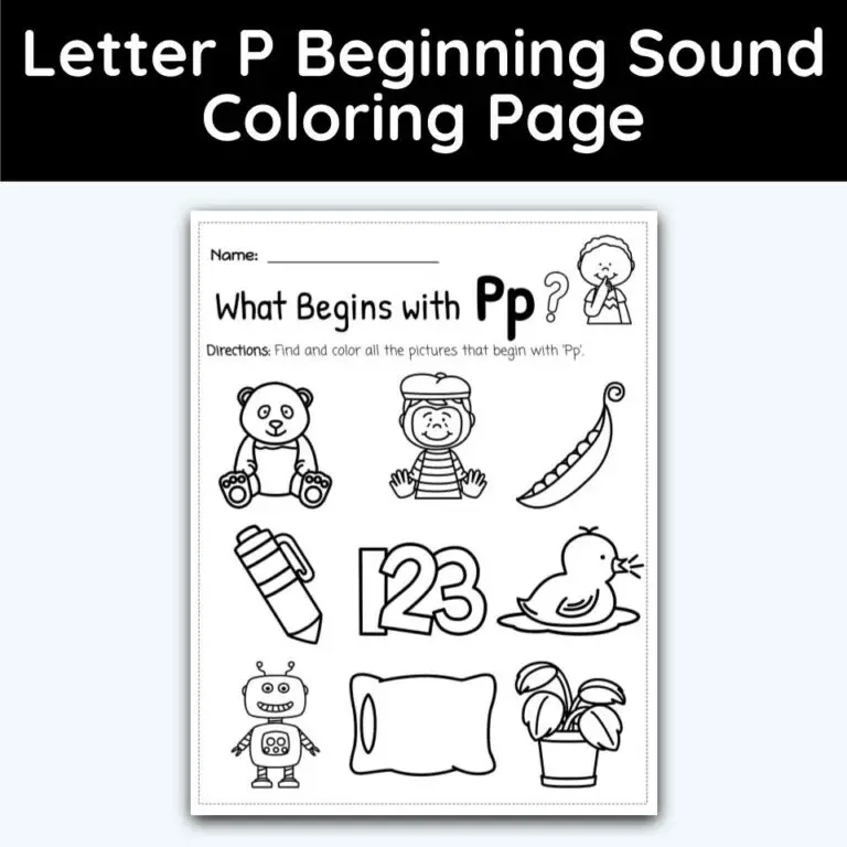 Letter P - Beginning Sound Coloring Page