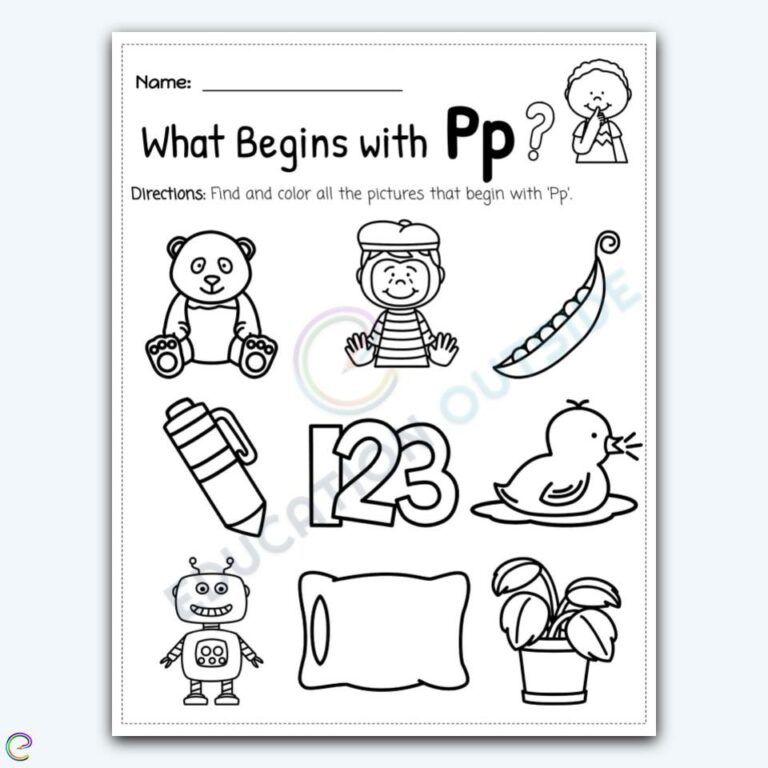 Letter P - Beginning Sound Coloring Page