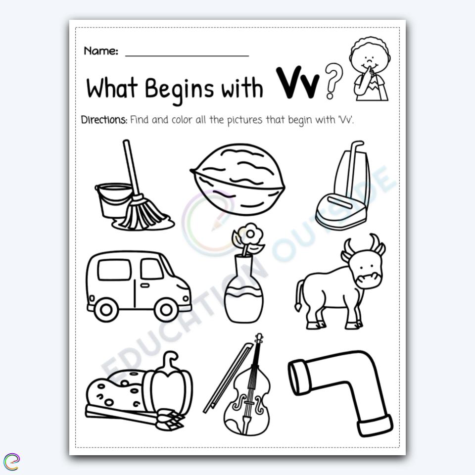 Letter V Beginning Sound Coloring Page