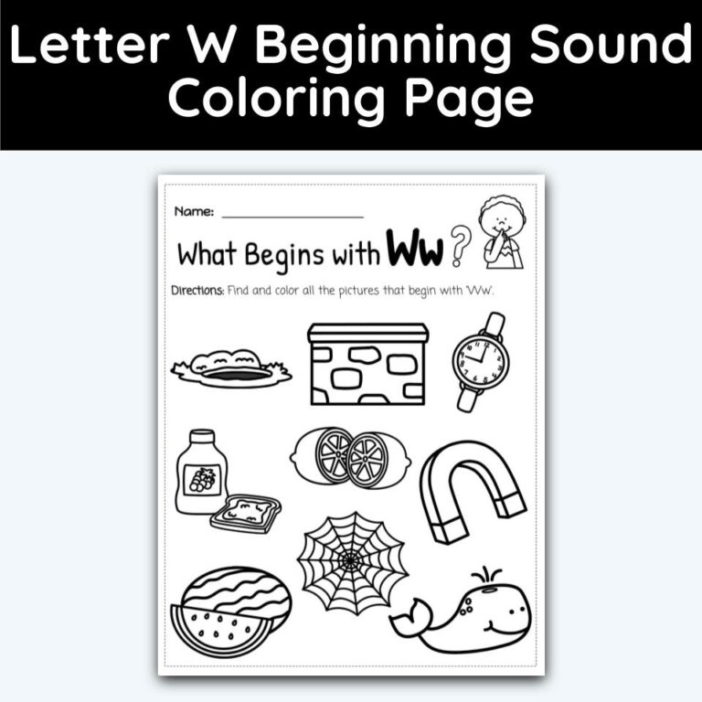 Letter W - Beginning Sound Coloring Page