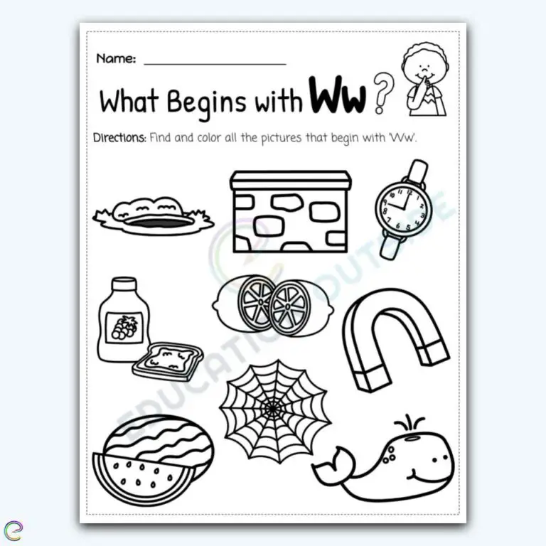 Letter W - Beginning Sound Coloring Page
