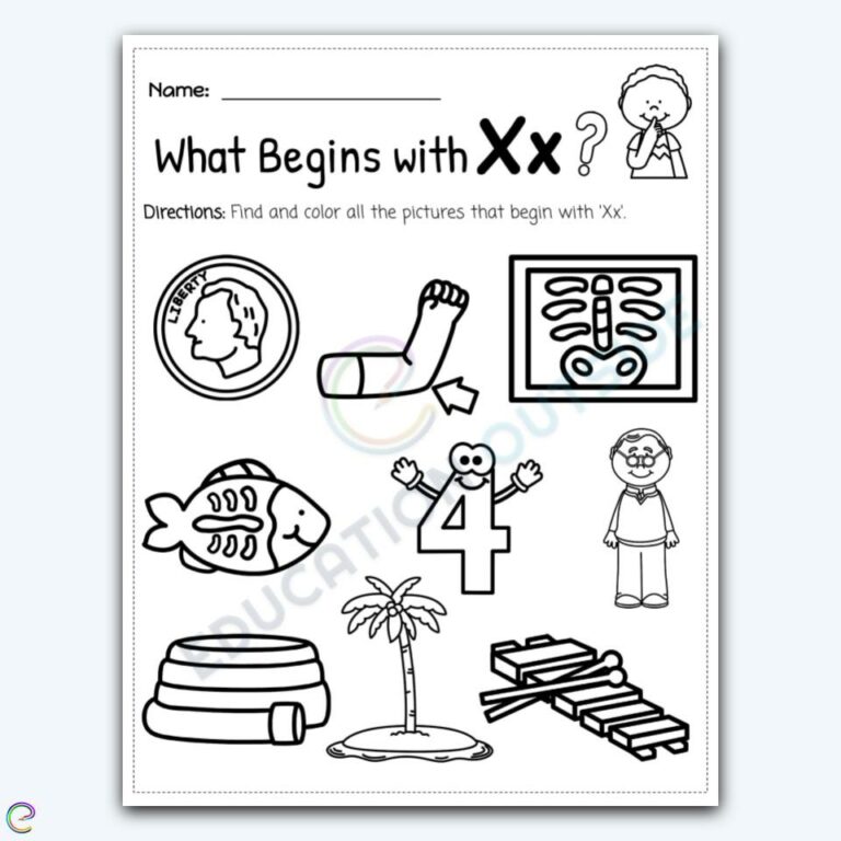 Letter X - Beginning Sound Coloring Page
