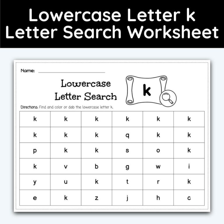 Lowercase Letter k - Single Letter Search Worksheet