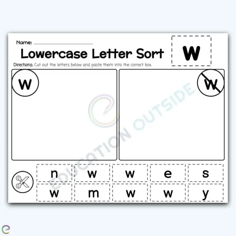 Lowercase Letter w - Cut, Paste, & Sort The Letters Worksheet