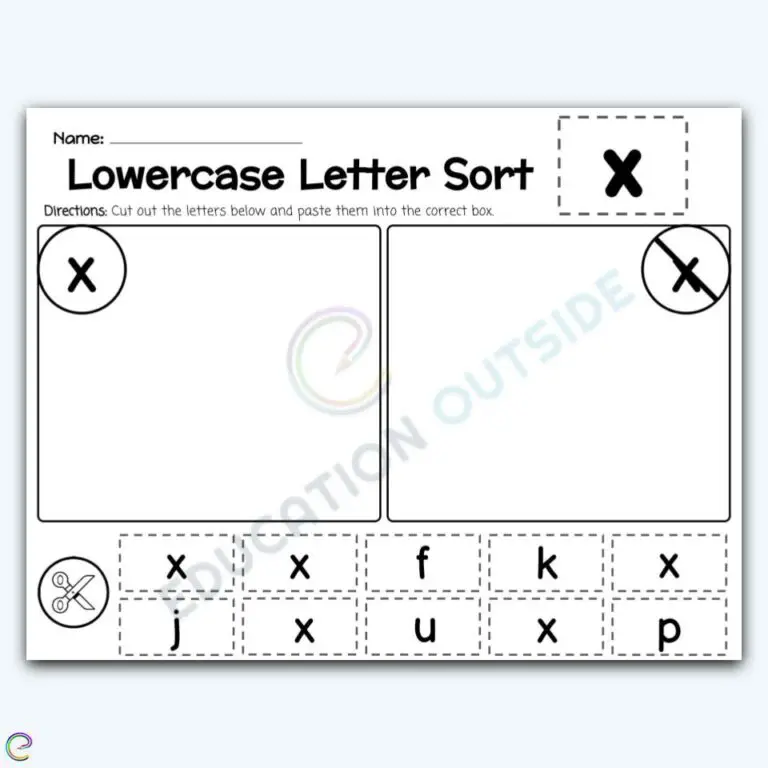 Lowercase Letter x - Cut, Paste, & Sort The Letters Worksheet