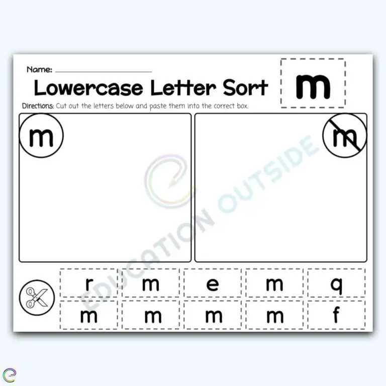 Lowercase Letter m - Cut, Paste, & Sort The Letters Worksheet