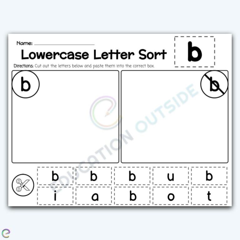 Lowercase Letter b - Cut, Paste, & Sort The Letters Worksheet