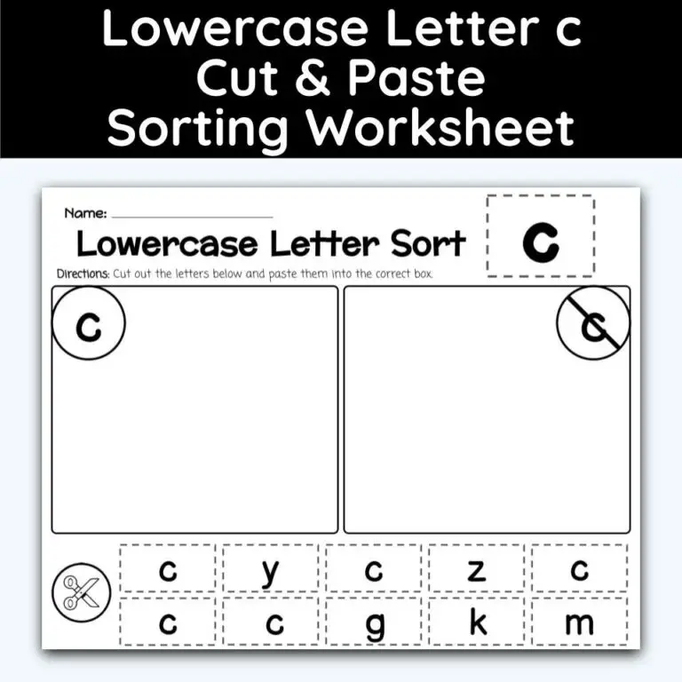 Lowercase Letter c - Cut, Paste, & Sort The Letters Worksheet