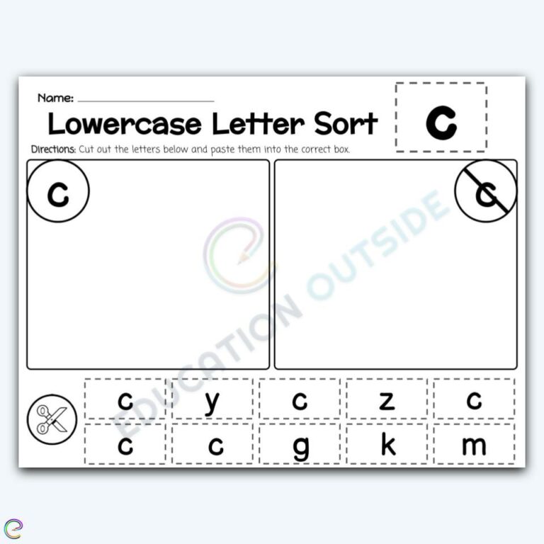 Lowercase Letter c - Cut, Paste, & Sort The Letters Worksheet