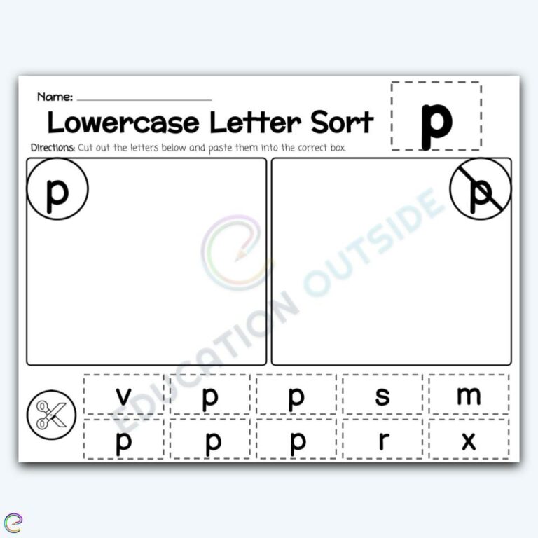 Lowercase Letter p - Cut, Paste, & Sort The Letters Worksheet