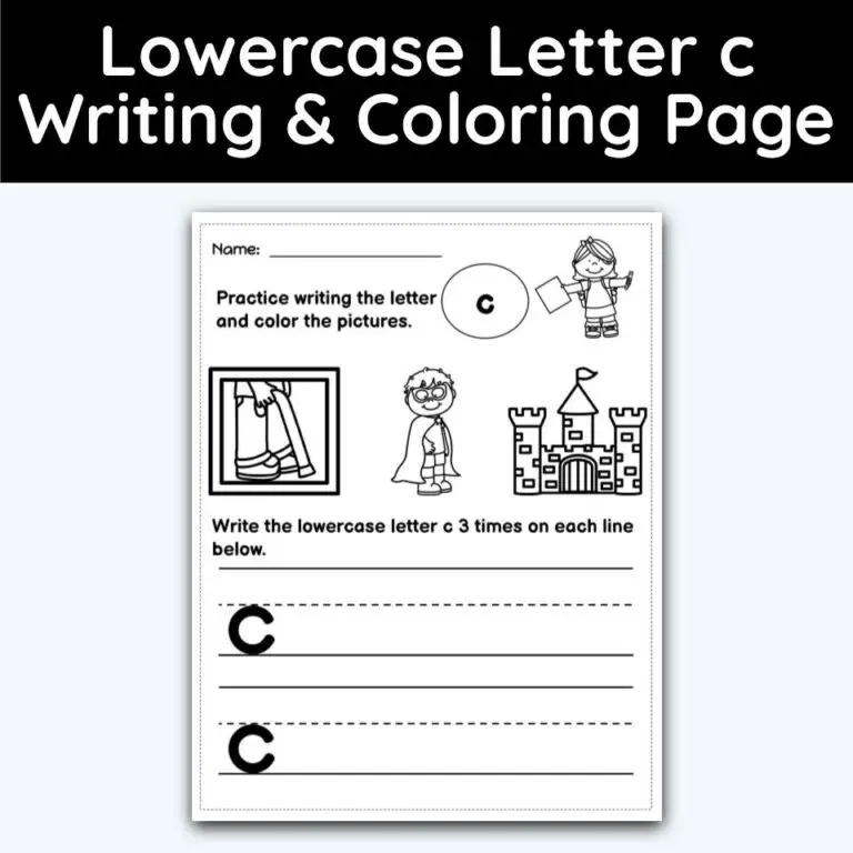 Lowercase Letter c - Writing Practice + Coloring Page