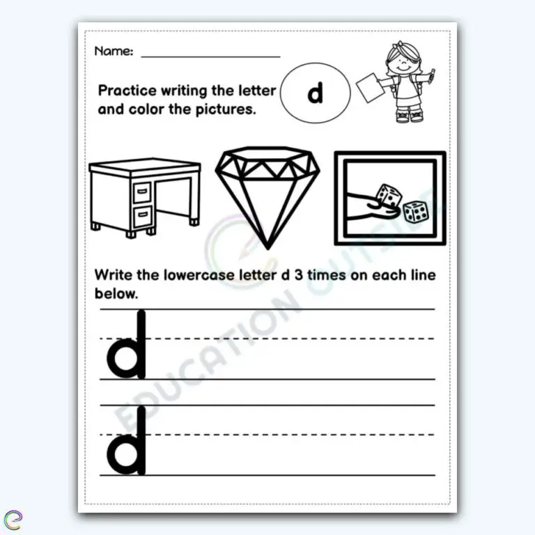 Lowercase Letter d - Writing Practice + Coloring Page