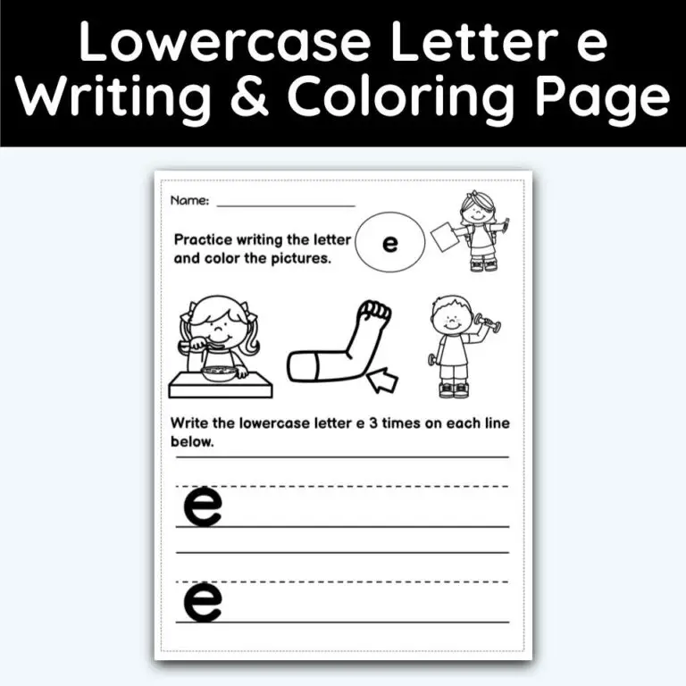 Lowercase Letter e - Writing Practice + Coloring Page
