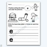 Lowercase Letter e - Writing Practice + Coloring Page