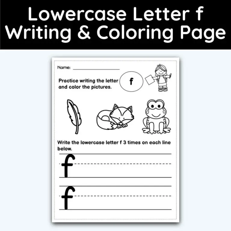 Lowercase Letter f - Writing Practice + Coloring Page